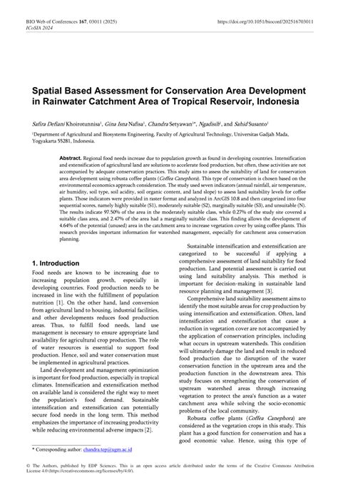 Pdf Spatial Based Assessment For Conservation Area Development In Rainwater Catchment Area Of