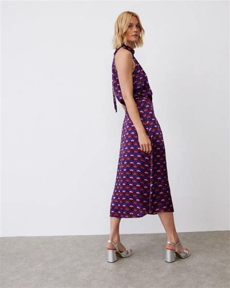 Oliver Bonas Fan Print Midi Skirt In Purple Lyst
