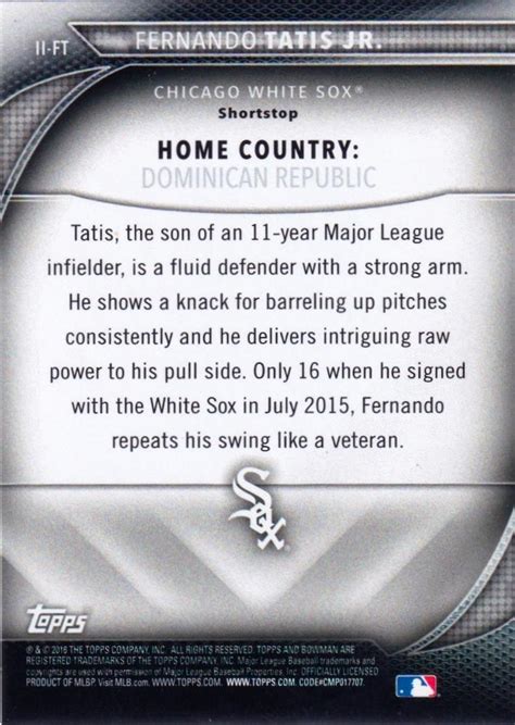 2016 Bowman International Ink II FT Fernando Tatis Jr Trading Card Database