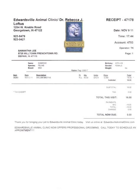 Vet Bill Template