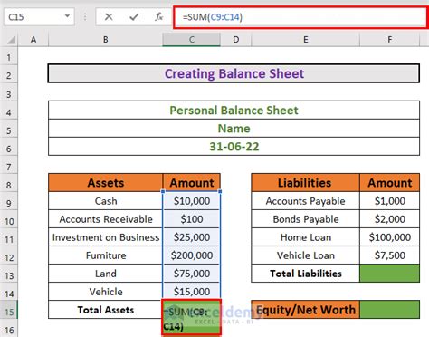 How To Create A Personal Financial Statement In Excel
