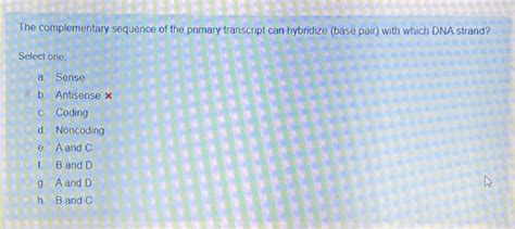 Solved The Complementary Sequence Of The Primary Transcript