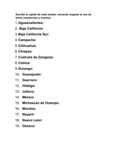 Prueba De Estados Y Capitales Para Imprimir Departamento De Policía