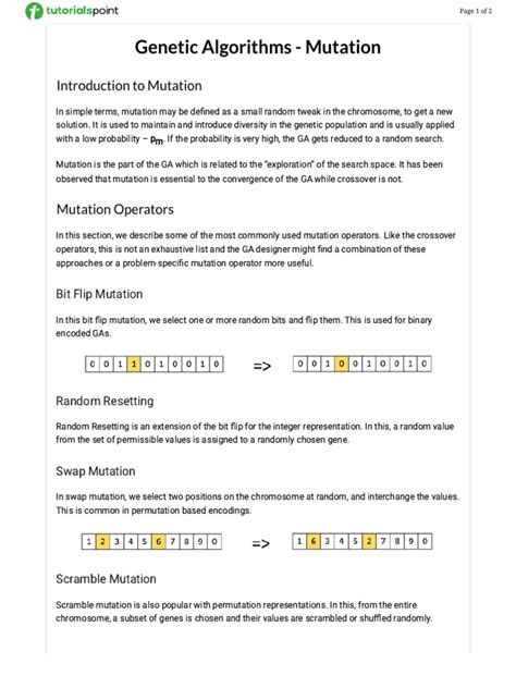 Genetic Algorithms Mutation Pdf