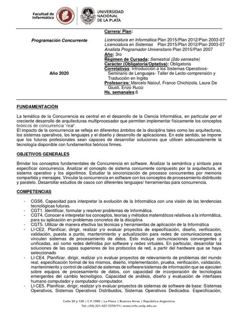 Programacion Concurrente 2020 Pdf Ciencias De La Computación