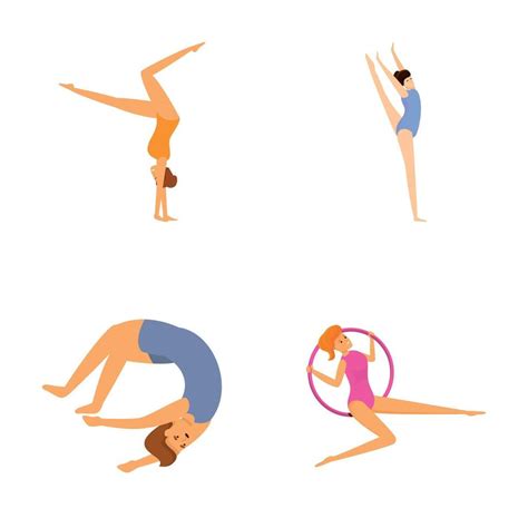 Artístico Gimnasia íconos Conjunto Dibujos Animados Vector Mujer