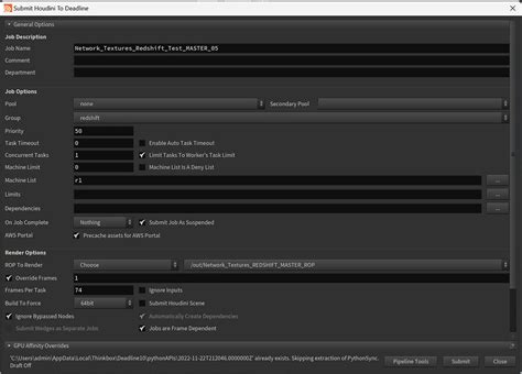 Deadline Error Lineat The Bottom Of The Submit Houdini Dialog Deadline Aws Thinkbox
