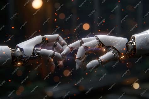 premium photo two robots shake hands artificial intelligence