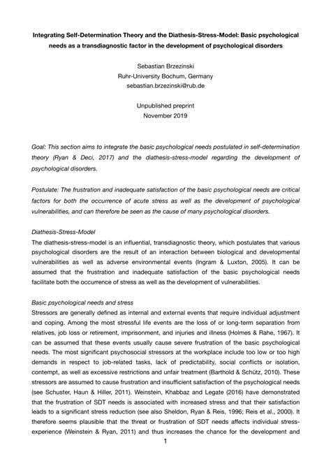 Pdf Integrating Self Determination Theory And The Diathesis Stress