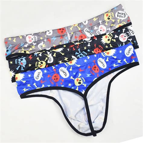 Men Sexy Briefs Low Waist Fashion Print Male Underwear Mens Thongs And