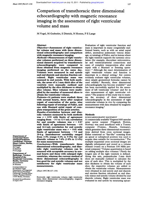 Pdf Comparison Of Transthoracic Three Dimensional Echocardiography With Magnetic Resonance