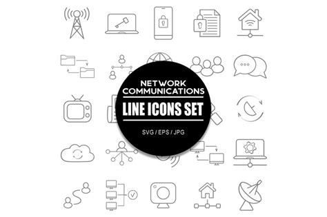 Network Communications Line Icons Set By Freshicons Thehungryjpeg