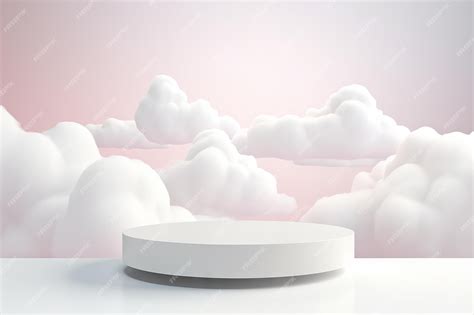 흰색 배경 언리얼 엔진에 구름 최소 모형 장면 빈 무대 연단 모양 D 프리미엄 사진