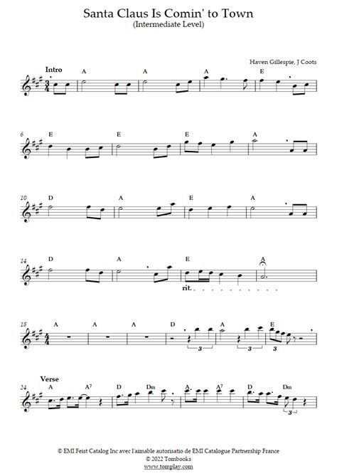 Santa Claus Is Comin To Town Intermediate Level Tenor Sax Mariah