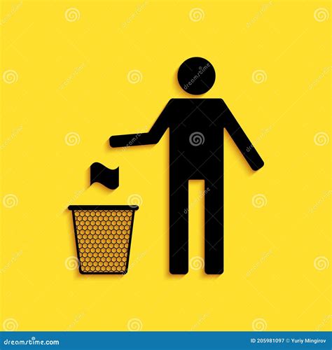 Black Man Throwing Trash Into Dust Bin Icon Isolated On Yellow