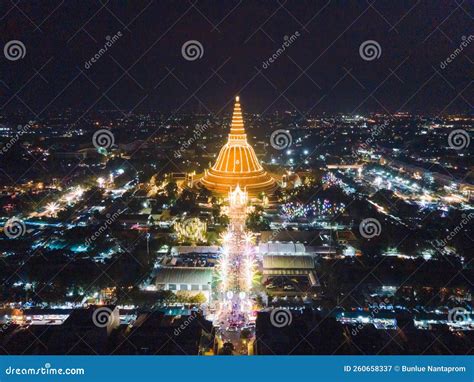 A Massive Golden Pagoda Located in the Sunset Community of Phra Pathom ...
