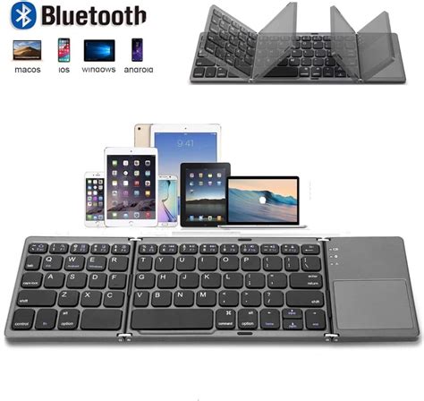 Teclado Bluetooth Preto Sem Fio Dobrável Com Touchpad Ultraslim
