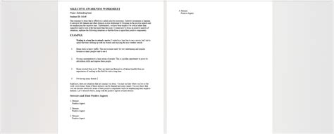 Solved Selective Awareness Worksheet Name Jashandeep Kaur