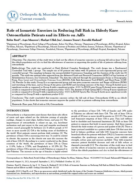 Role Of Isometric Exercises In Reducing Fall Risk In Elderly Knee