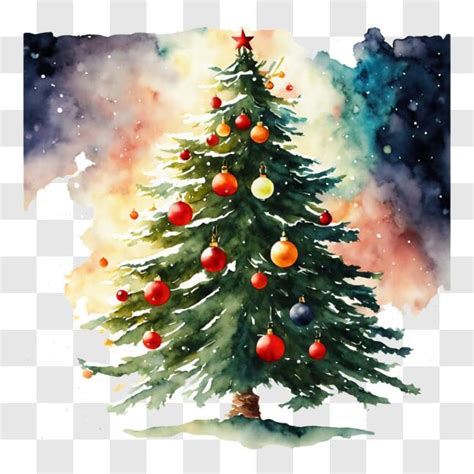 Baixe Árvore de Natal em Aquarela Festiva Enfeites Coloridos PNGs