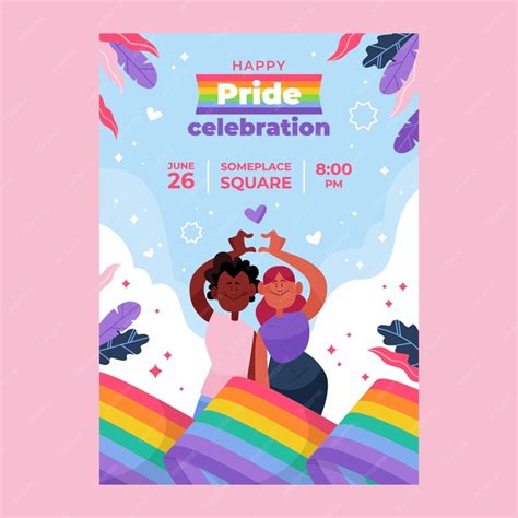 평면 Lgbt 프라이드 월 세로 전단지 템플릿 무료 벡터