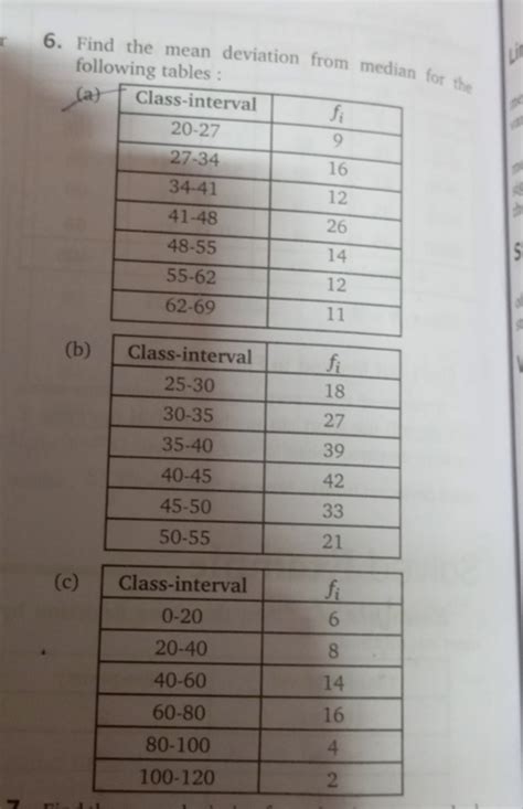 Find The Mean Deviation From Median For The Following Tables A Begin