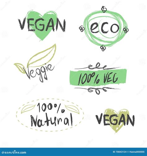 Vegan Labels Green Eco Food Healthy Fresh Organic Products And