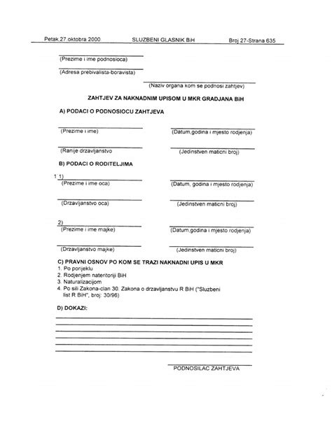 Obrazac Zahtjeva Za Naknadni Upis U Mkr Pdf
