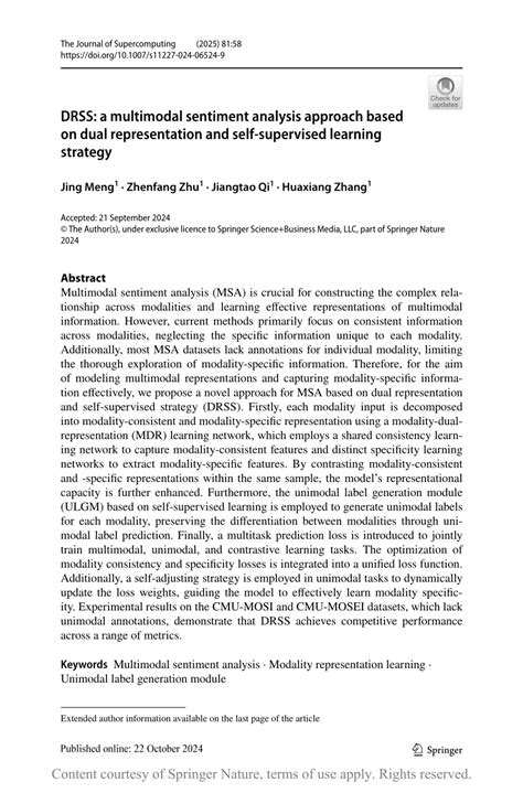 DRSS A Multimodal Sentiment Analysis Approach Based On Dual Representation And Self Supervised