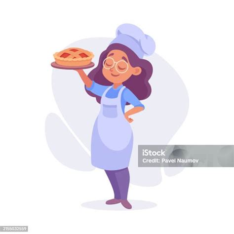 여자 요리사 또는 요리사 특성 에서 제복 보유 파이 통하고 있는 접시 벡터 일러스트 요리하기 음식 준비에 대한 스톡 벡터 아트 및 기타 이미지 Istock