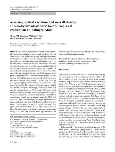 Pdf Assessing Spatial Variation And Overall Density Of Aerially Broadcast Toxic Bait During A