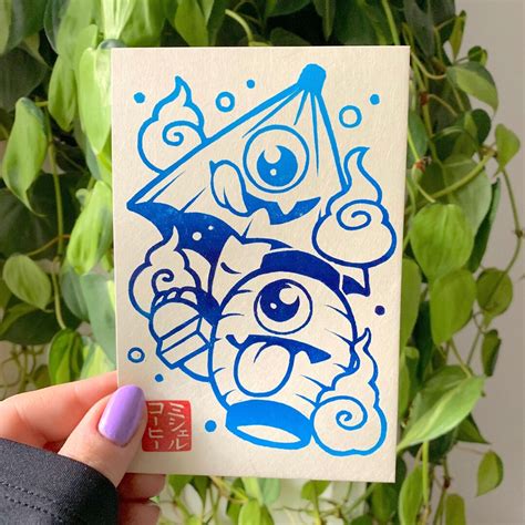 Japanese Yokai Chōchin And Kasa Obake Ghosts Linocut Block Print By Michelle Coffee Etsy