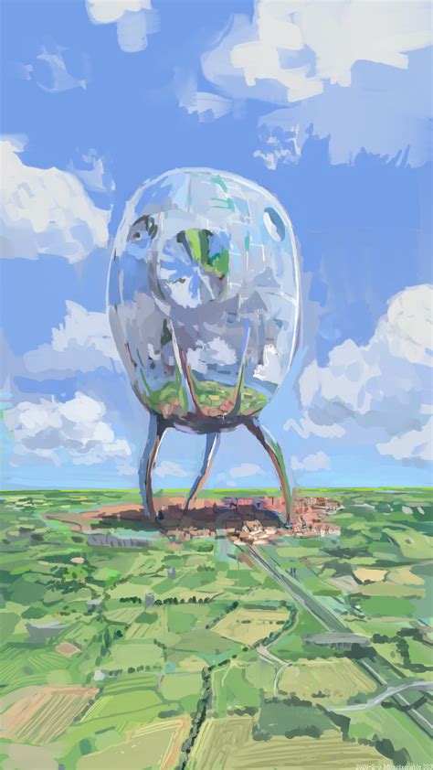 Mikanixonable Original Concept Art Highres Bridge City Cloud