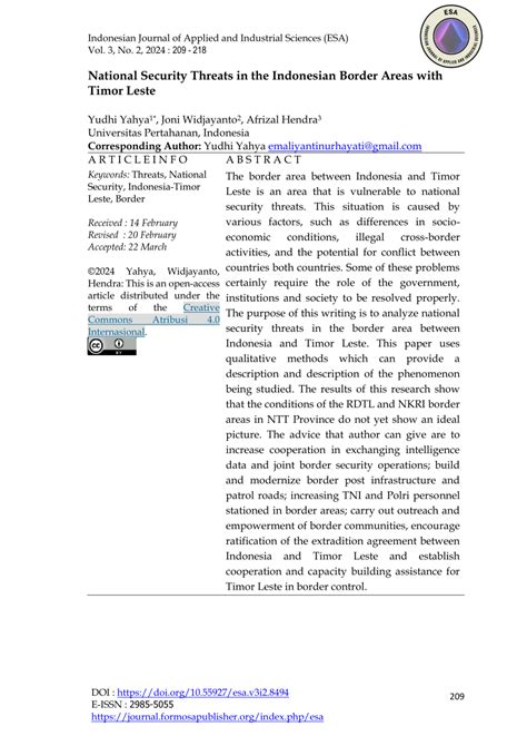 Pdf National Security Threats In The Indonesian Border Areas With