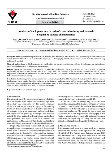 Pdf Analysis Of The Hip Fracture Records Of A Central Training And Research Hospital By