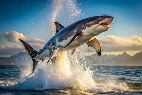 Powerful Apex Predator Great White Shark Breaches Ocean Surface