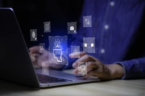 ai technology analysis hand point to ai icon network ai technology machine learning for data