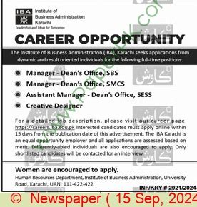Manager Dean Office Jobs In Karachi At IBA Sukkur Sukkur Institute Of