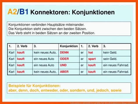 Konjunktionen übungen Arbeitsblätter Deutsch Arbeitsblätter