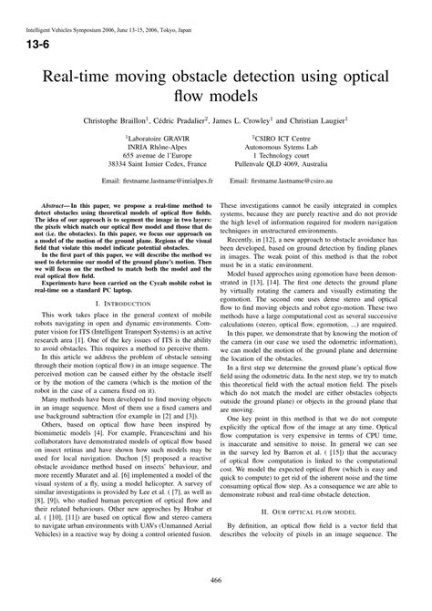 Pdf Real Time Moving Obstacle Detection Using Optical Flow Models