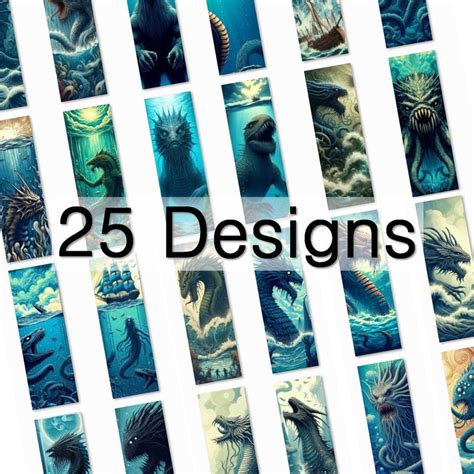 Sea Monsters Printable Bookmarks Fantasy Art Set Of 25 Digital