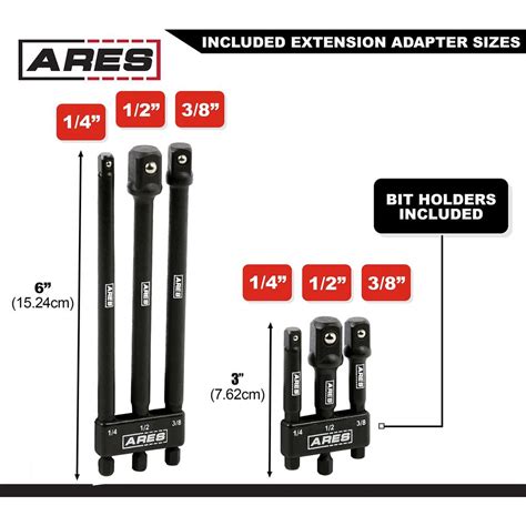 Ares 22025 6 Piece 3 Inch And 6 Inch Impact Grade Socket Adapter Set Turns Impact Drill