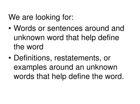 Ppt We Are Learning To Define Unknown Words Using Context Clues