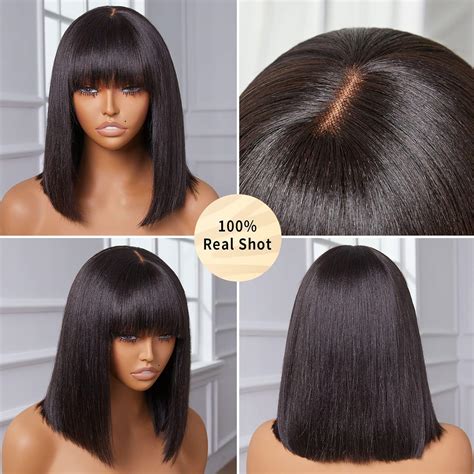 Buy Yasgrl 12 Light Yaki Straight Human Hair Bob Wig With Bangs