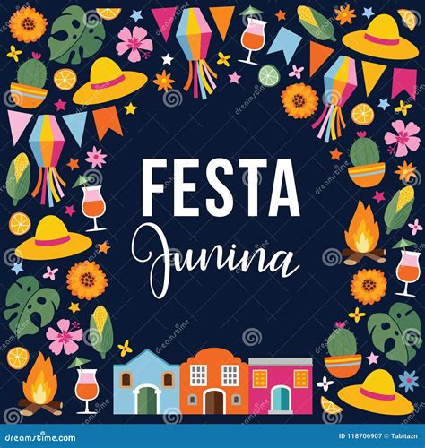 Festa Junina，巴西人6月党 贺卡，邀请 拉丁美洲的假日 背景花新例证离开牛奶向量 向量例证 插画 包括有 殖民地 问候