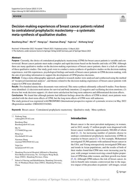 Decision Making Experiences Of Breast Cancer Patients Related To