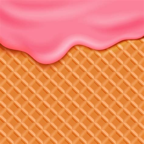 Premium Vector Waffle Texture Pattern With Dripping Pink Ice Cream