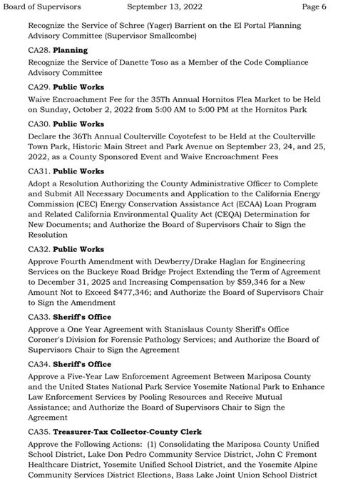 Mariposa County Board Of Supervisors Meeting Agenda For Tuesday September 13 2022 Items