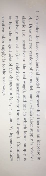 Solved 1 Consider The Basic Neoclassical Model Suppose
