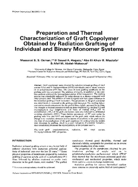 Pdf Preparation And Thermal Characterization Of Graft Copolymer